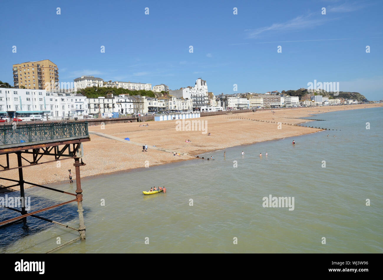 A view of the Hastings seafront and esplanade from the pier Stock Photo ...