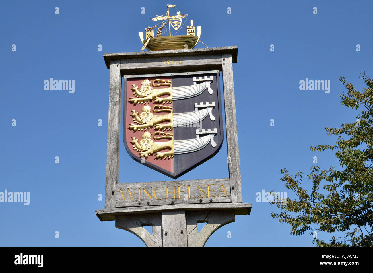The towns sign at Winchelsea in East Sussex. It is reputedly the ...