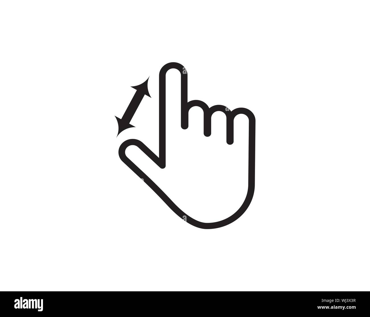 swipe up and down linear icon. hand with finger and arrow. Line with ...