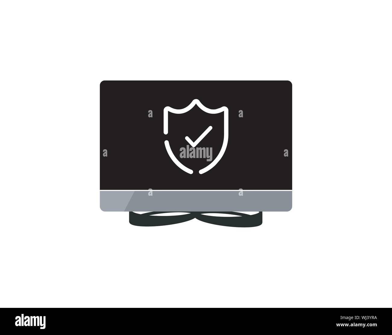 Desktop computer protection vector icon. filled flat sign for mobile ...