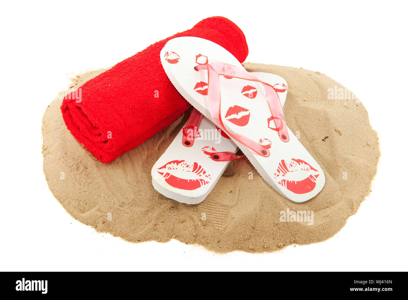 Flip flops and towels at the beach Stock Photo - Alamy