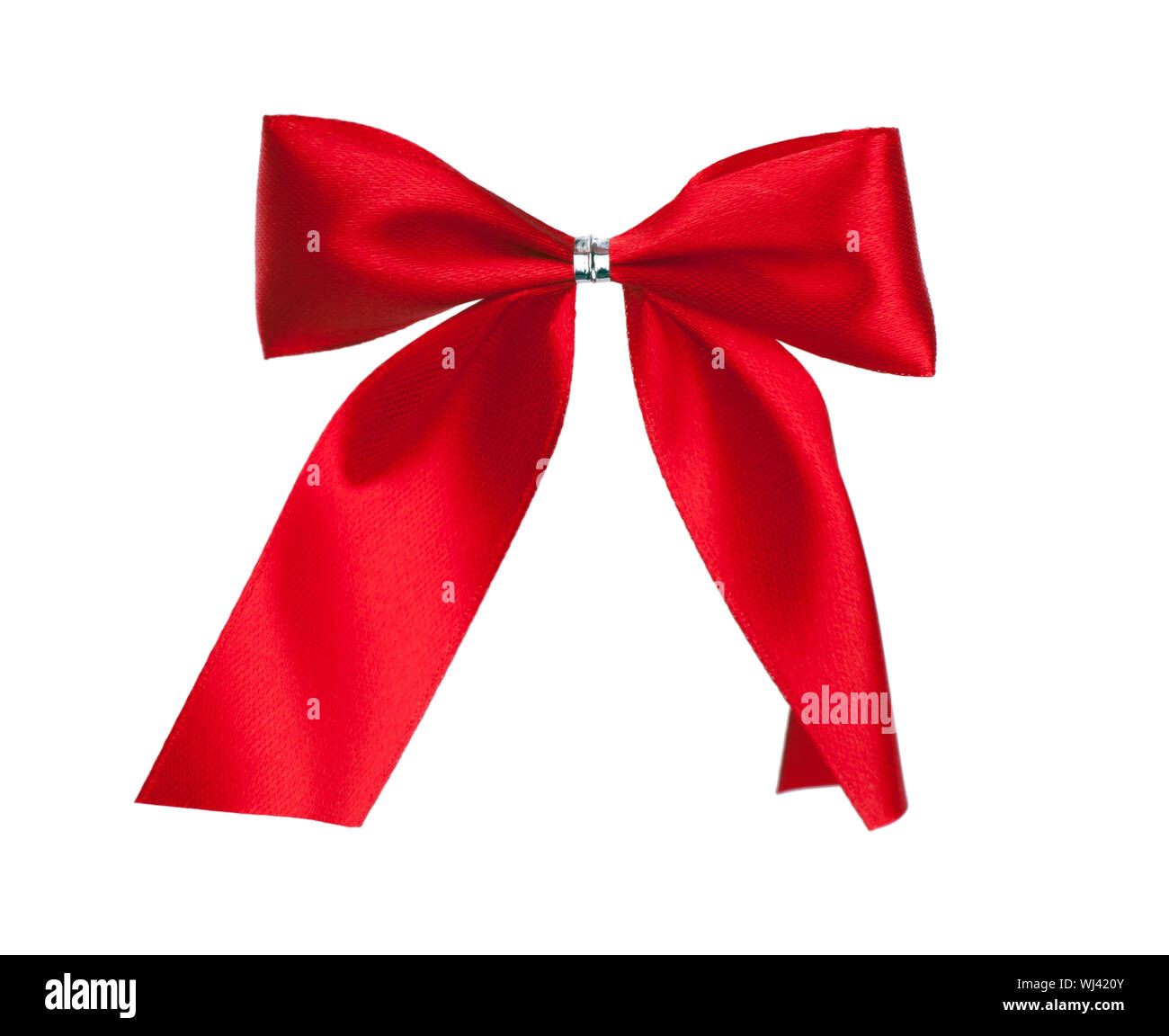 Closeup view of single red ribbon bow isolated over white background ...