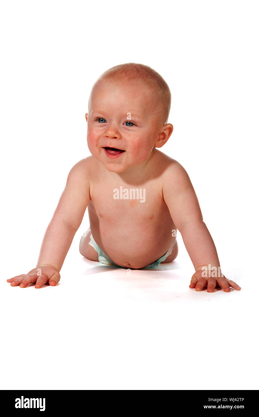 Smiling healthy blond baby isolated over white Stock Photo - Alamy