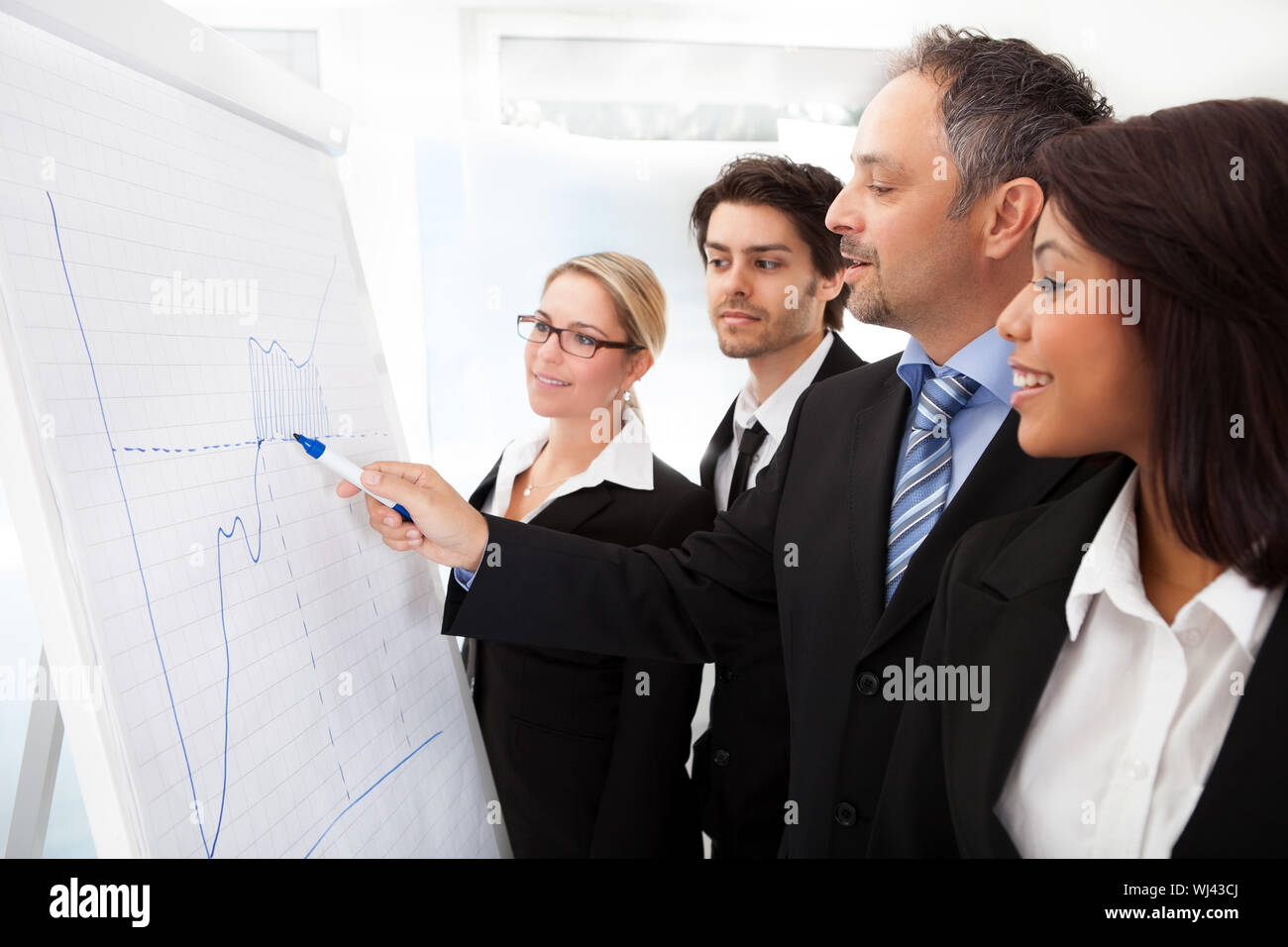 Group of business people looking at the graph on flipchart Stock Photo ...
