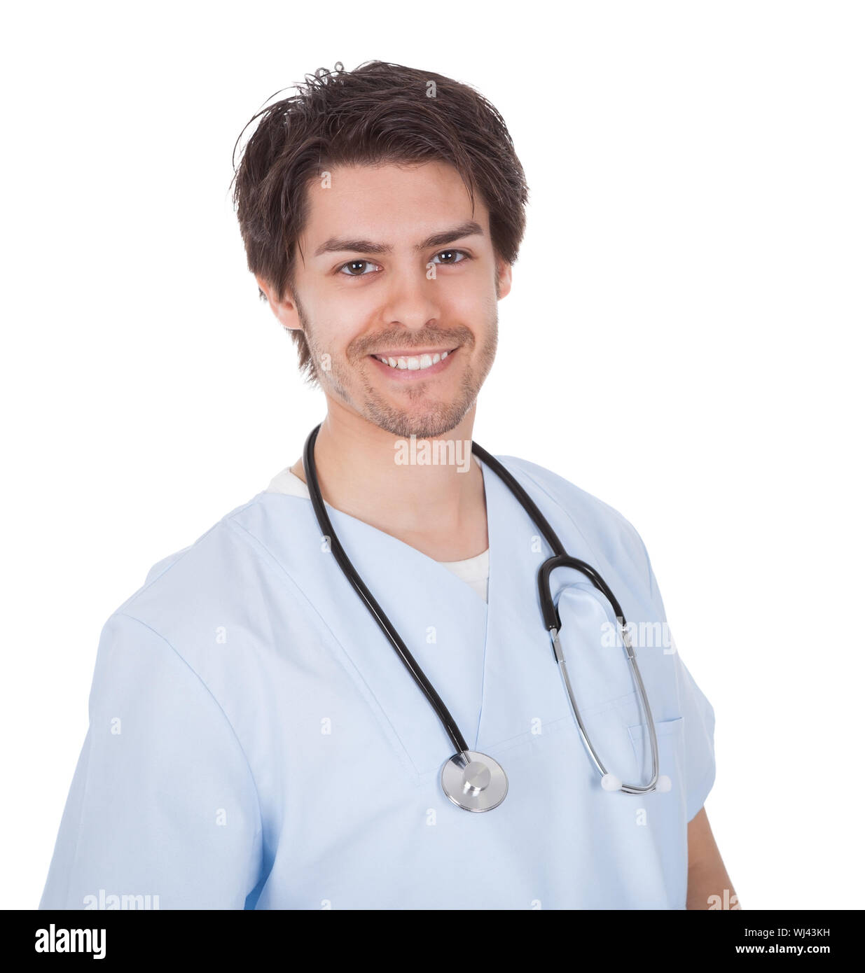 Self-assured doctor with stethoscope. Isolated on white Stock Photo - Alamy