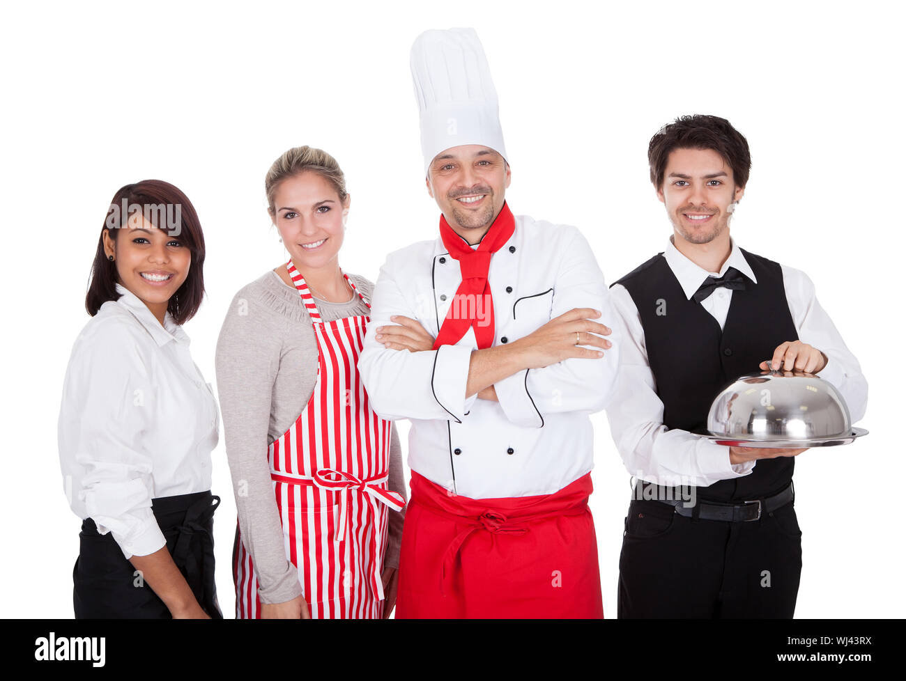Group of restaurant chef and waiters. Isolated on white Stock Photo - Alamy