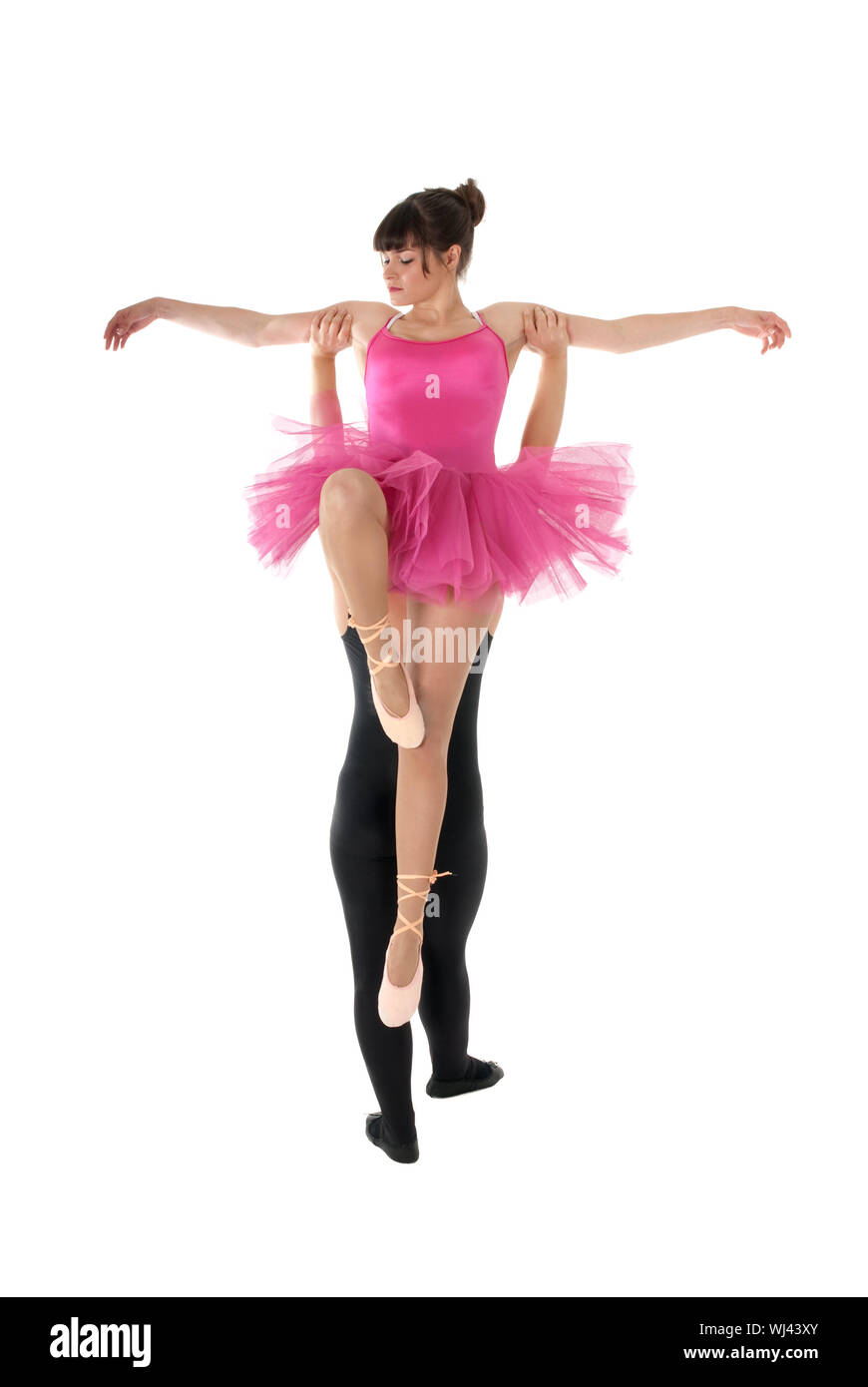 Young couple dancing ballet isolated on white background, full lenght ...