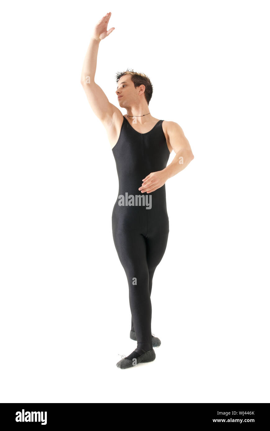 Young man dancing ballet isolated on white background, full lenght ...