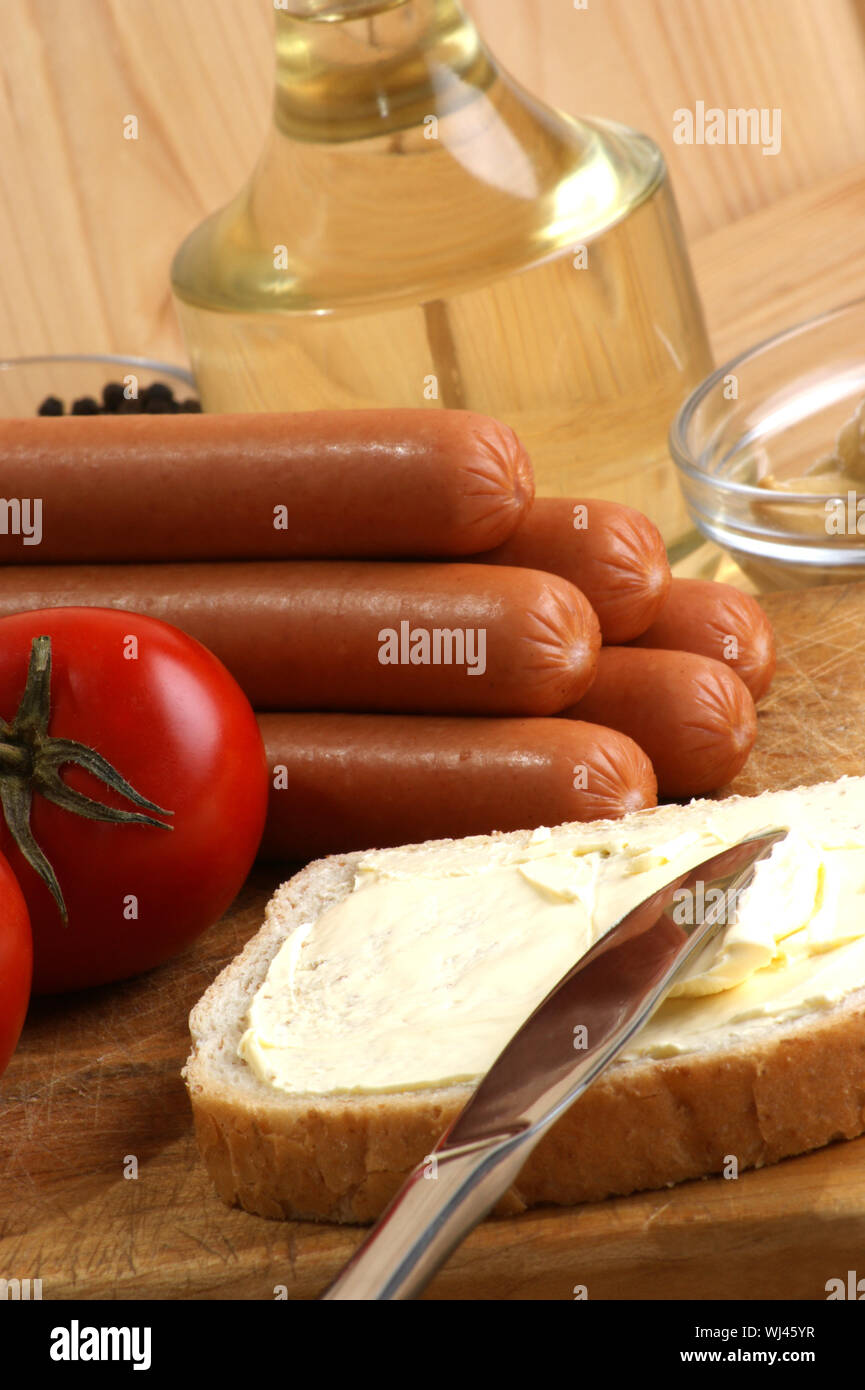 sausage, also known as knackwurst with toast bread Stock Photo - Alamy