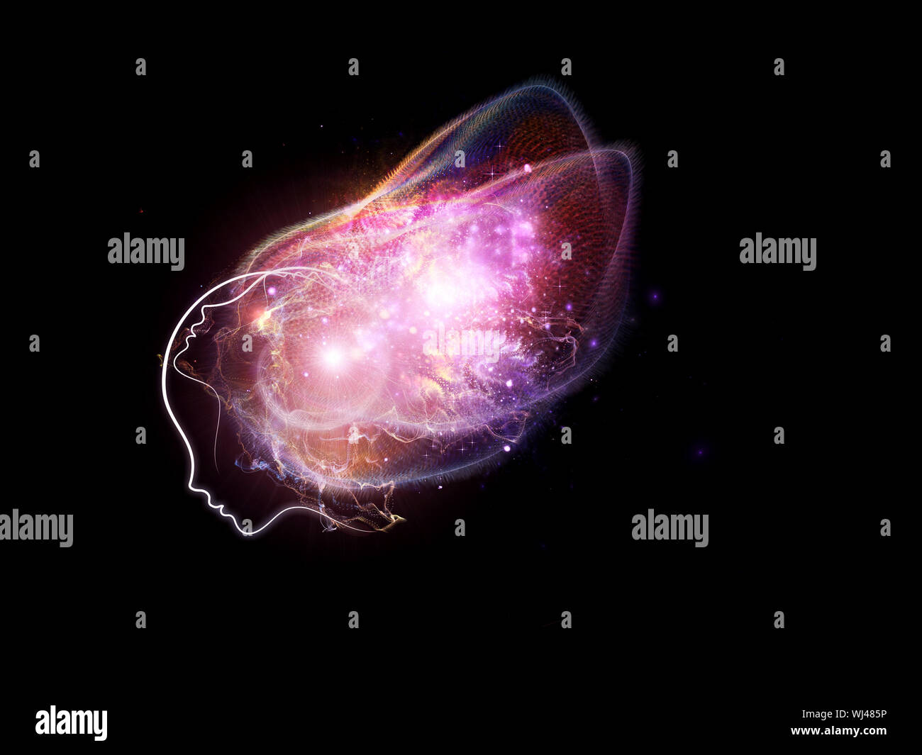 Light Soul series. Design made of girl line profile and lights on the ...