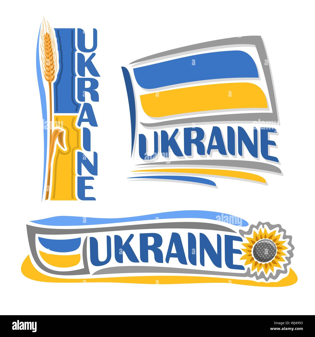 Vector composition of logo for Ukraine, 3 isolated illustrations ...