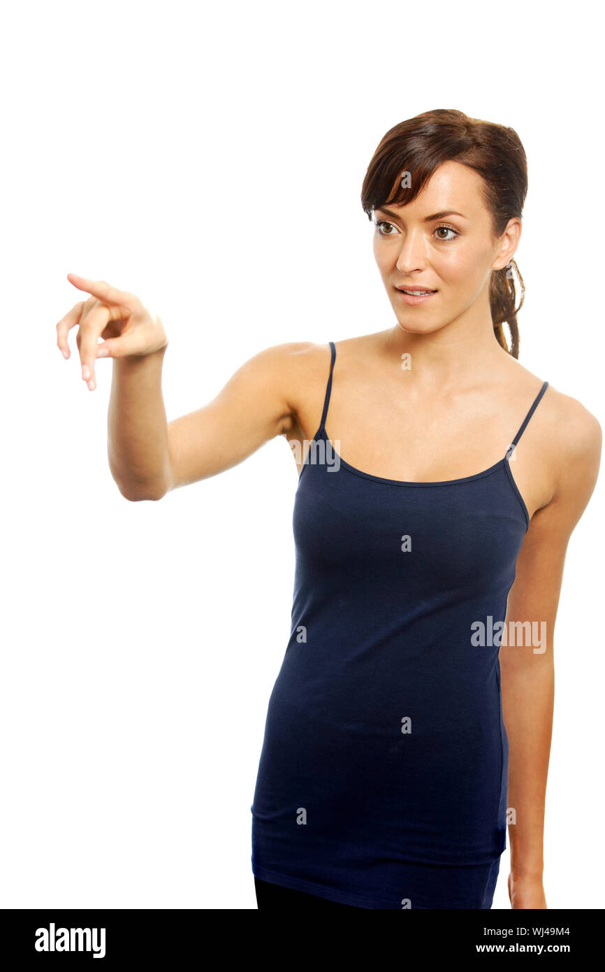 Young woman pointing her finger Stock Photo - Alamy