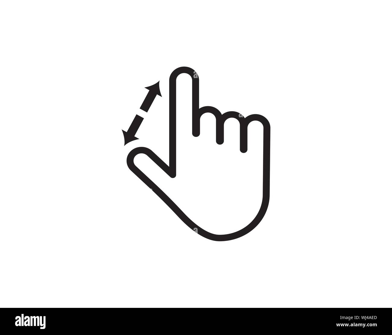 swipe up and down linear icon. hand with finger and arrow. Line with ...