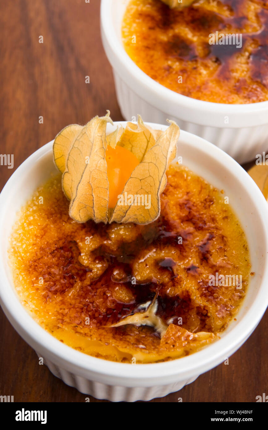 French dessert - cream brulee, burnt cream Stock Photo - Alamy