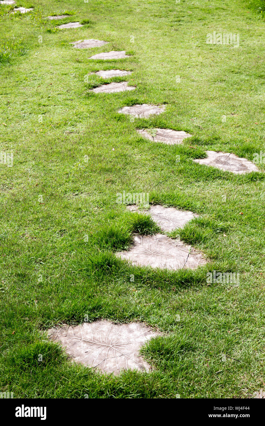 Garden stone path with grass Stock Photo - Alamy