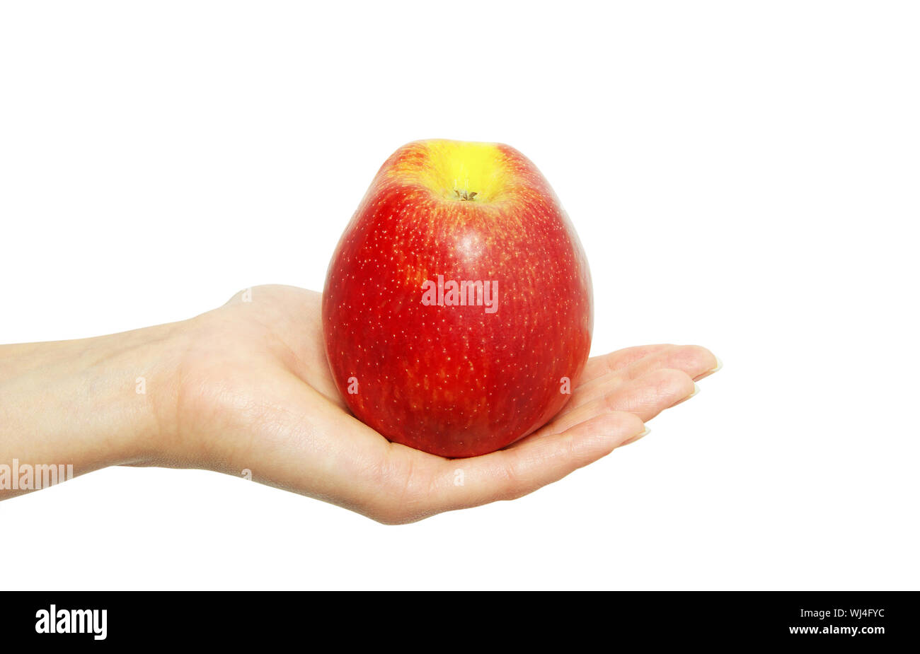 Hand with apple isolated on white background Stock Photo - Alamy