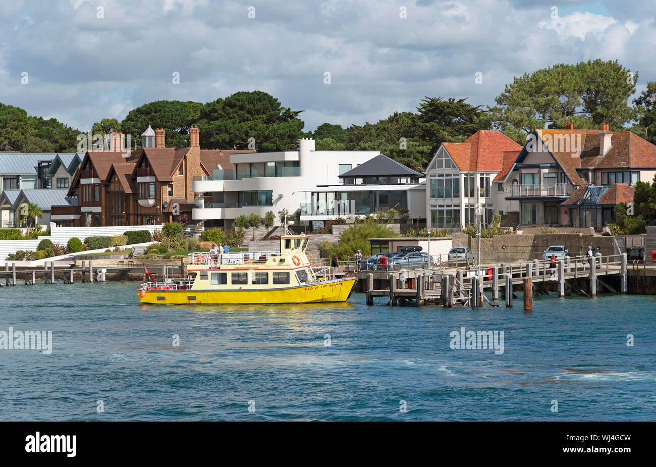 Sandbanks, Dorset, England, UK. Brownsea Island ferry and exculsive ...