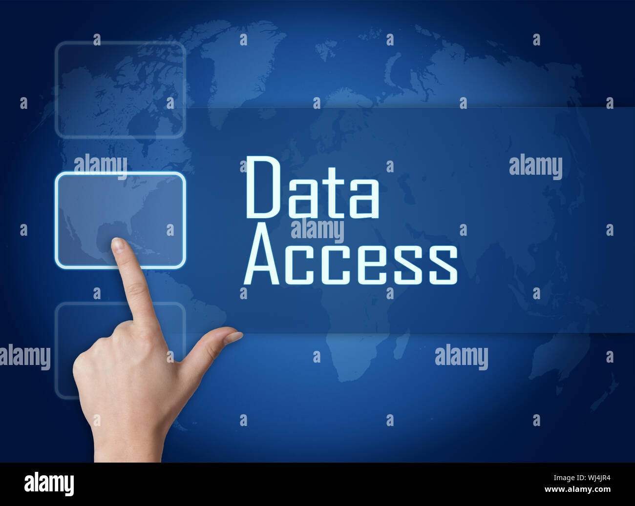 Data Access concept with interface and world map on blue background ...