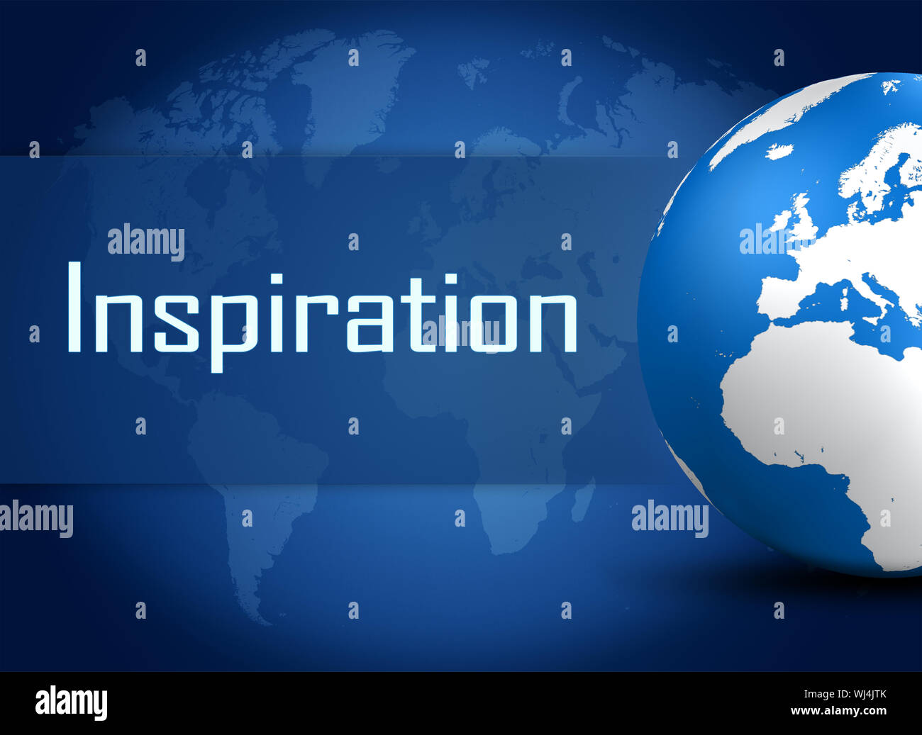 Inspiration concept with globe on blue background Stock Photo - Alamy