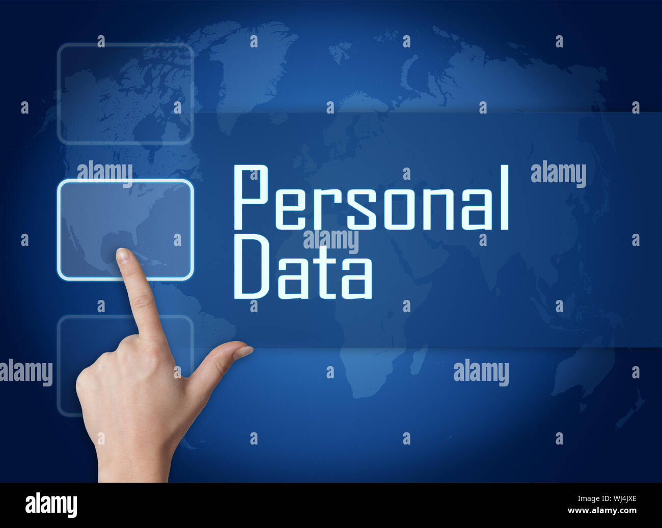 Personal Data concept with interface and world map on blue background ...