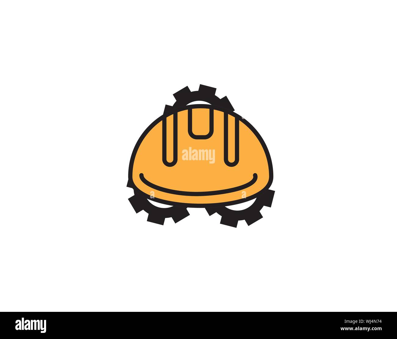 Engineer icon vector with hat helmet and gear or cogwheel flat sign ...