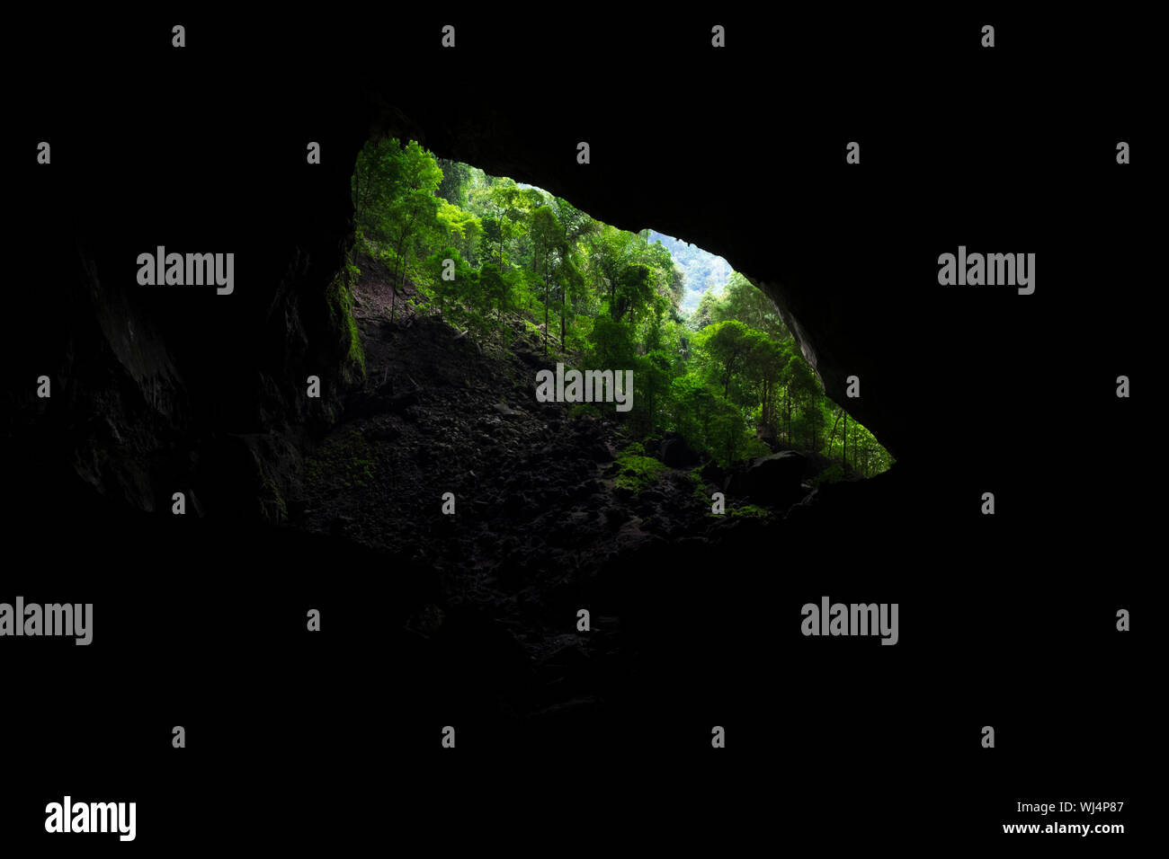 Seeing through an entrance to Deer Cave in Gunung National Park, Mulu ...