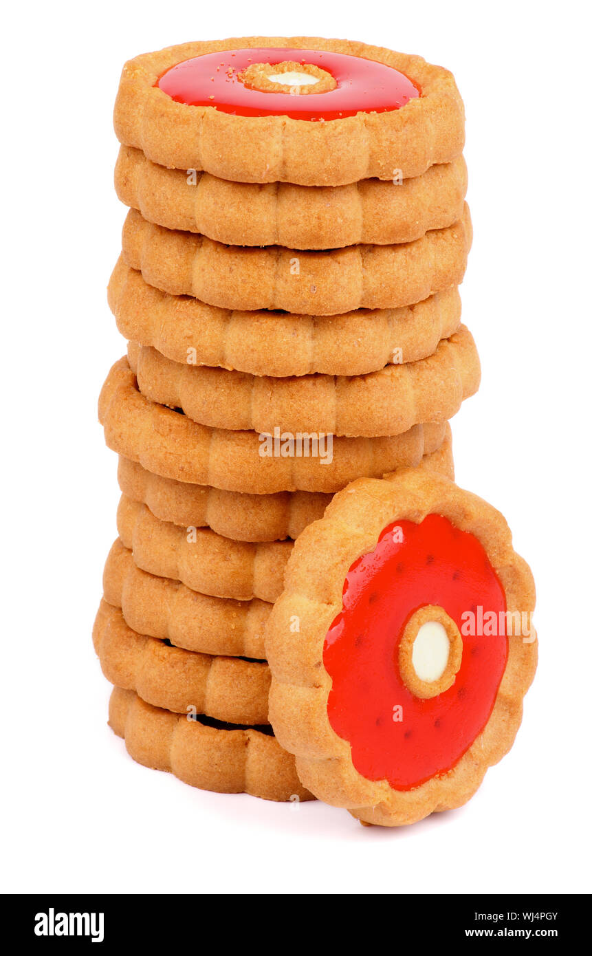 Stack of Shortcake Cookies with Strawberry Jelly isolated on White ...