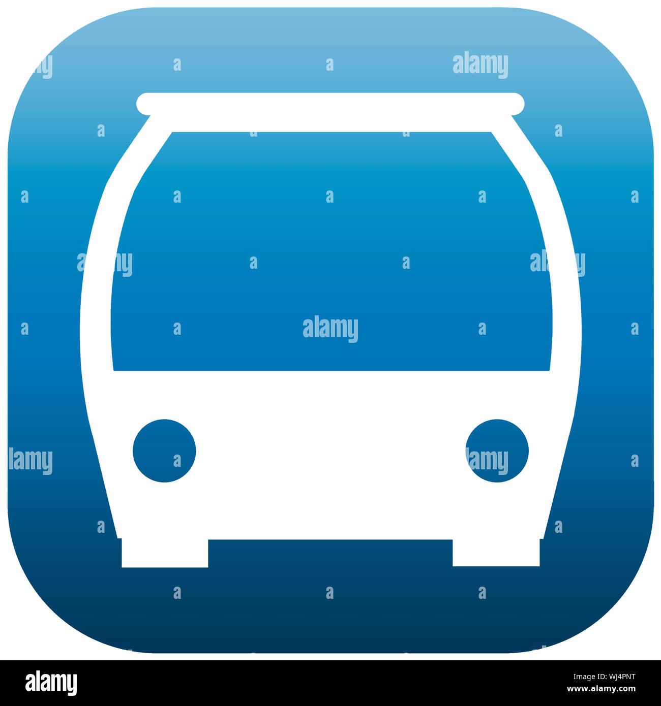 Blue icon illustration of the white front side of a bus Stock Photo - Alamy