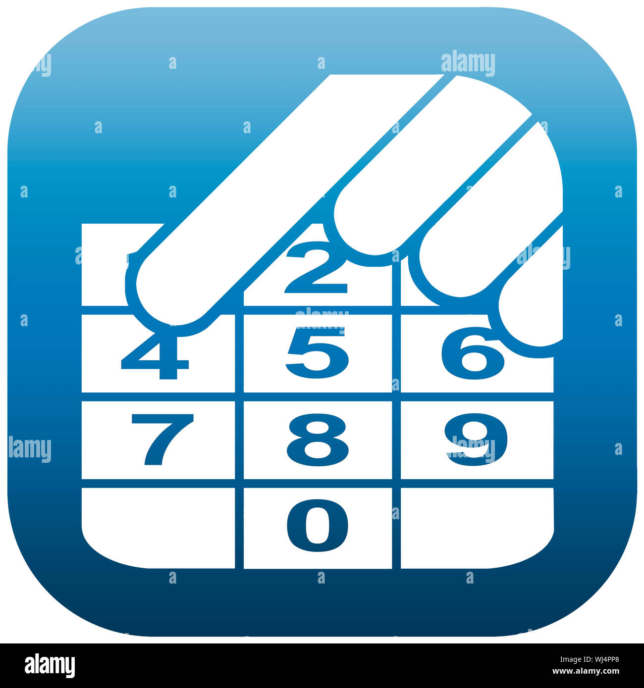 Blue and white illustration of an icon with hand on keyboard of a cash ...