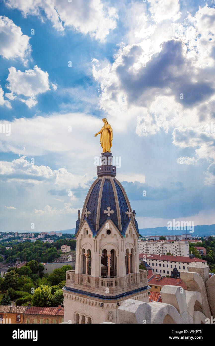 Golden Statue of Virgin Mary, Lyon Stock Photo - Alamy