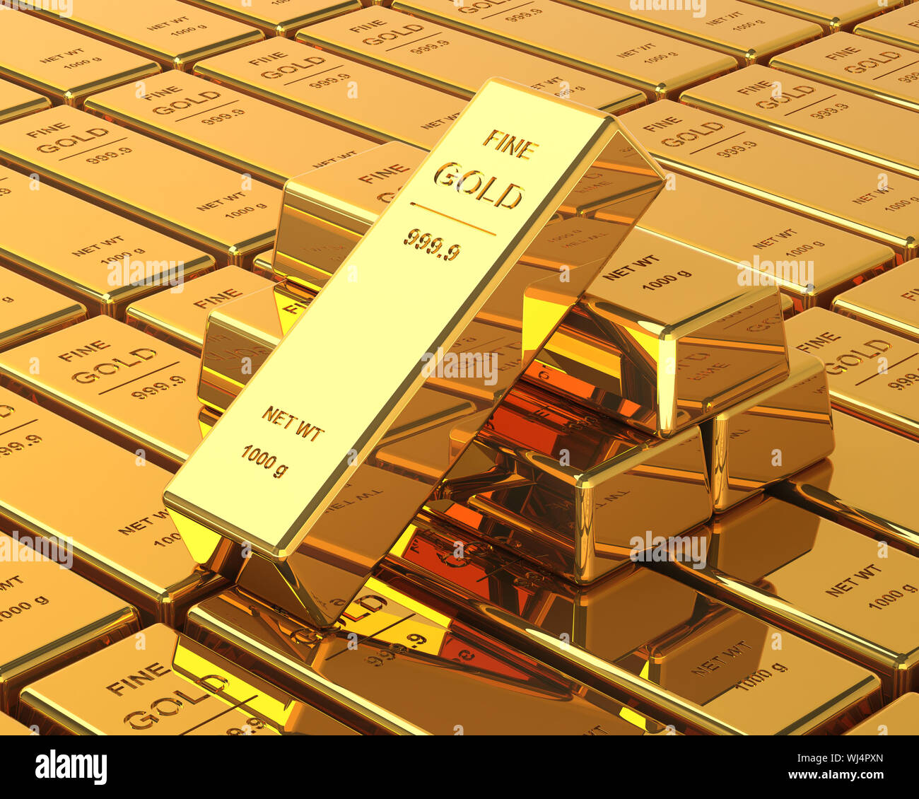 Big Set of Gold bars. Close up Image Stock Photo - Alamy