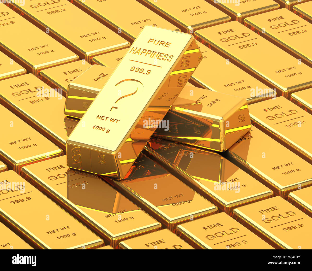Big Set of Gold bars. Labeled with Pure Happines Stock Photo - Alamy