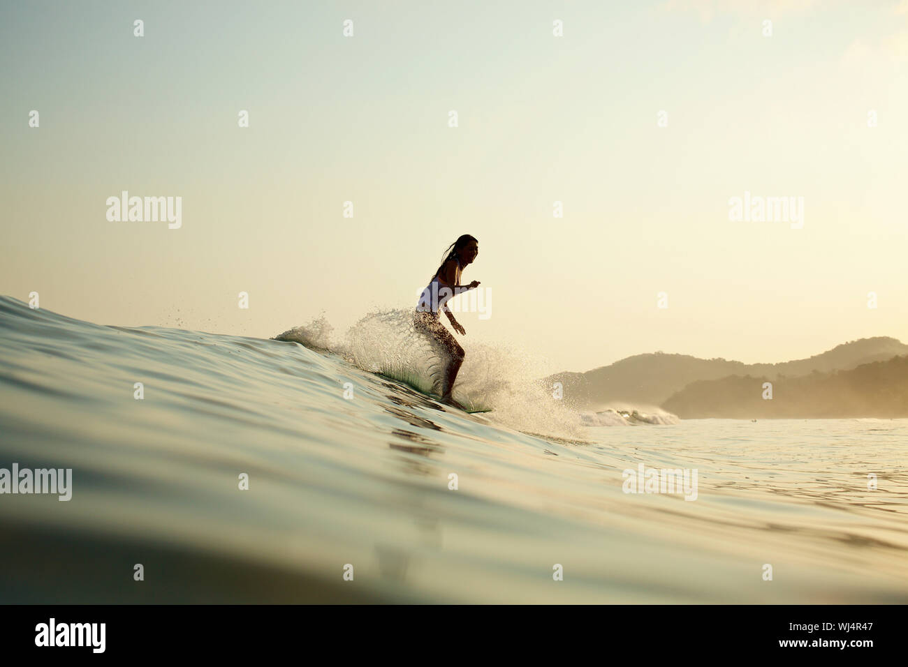 Female surfer riding ocean wave Stock Photo - Alamy