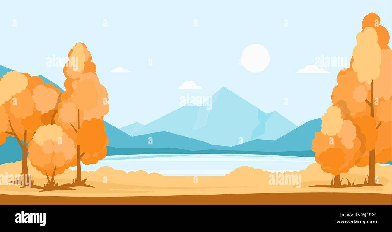 Autumn landscape with lake and mountains Stock Vector Image & Art - Alamy