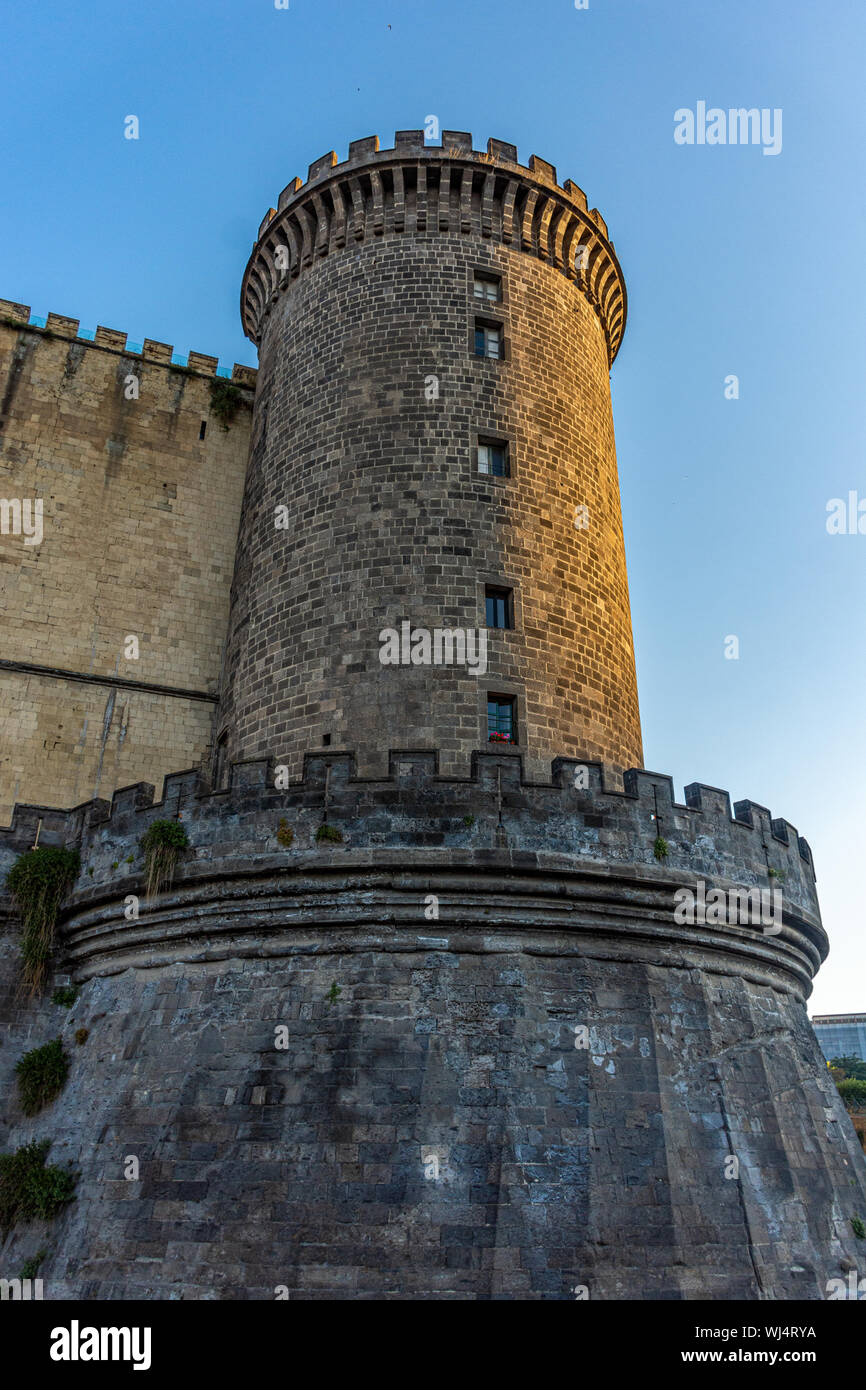 Italy, Naples, Maschio Angioino castle. Side tower Stock Photo - Alamy
