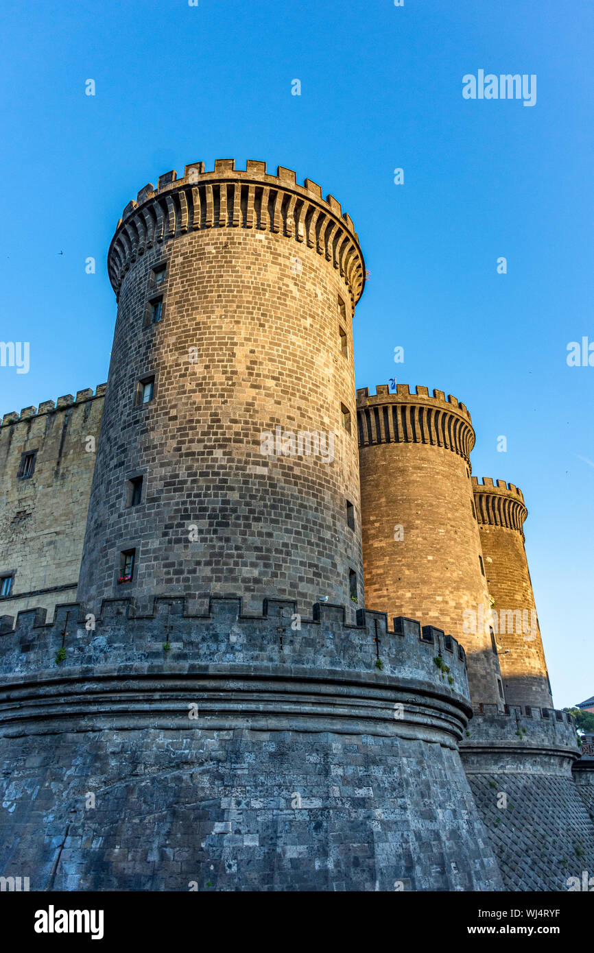 Italy, Naples, Maschio Angioino castle. Side tower Stock Photo - Alamy
