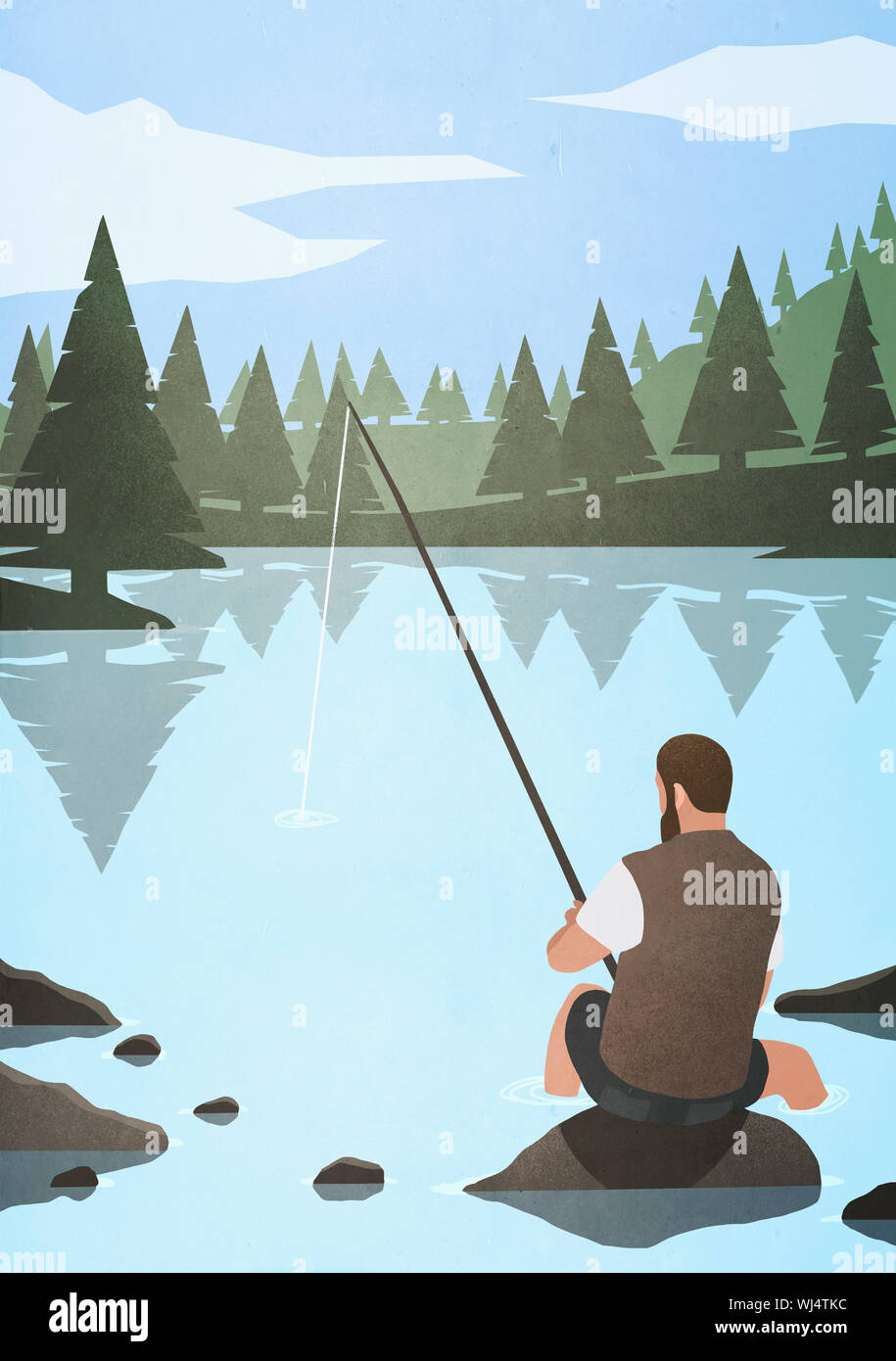 Man sitting on rock fishing hi-res stock photography and images - Alamy