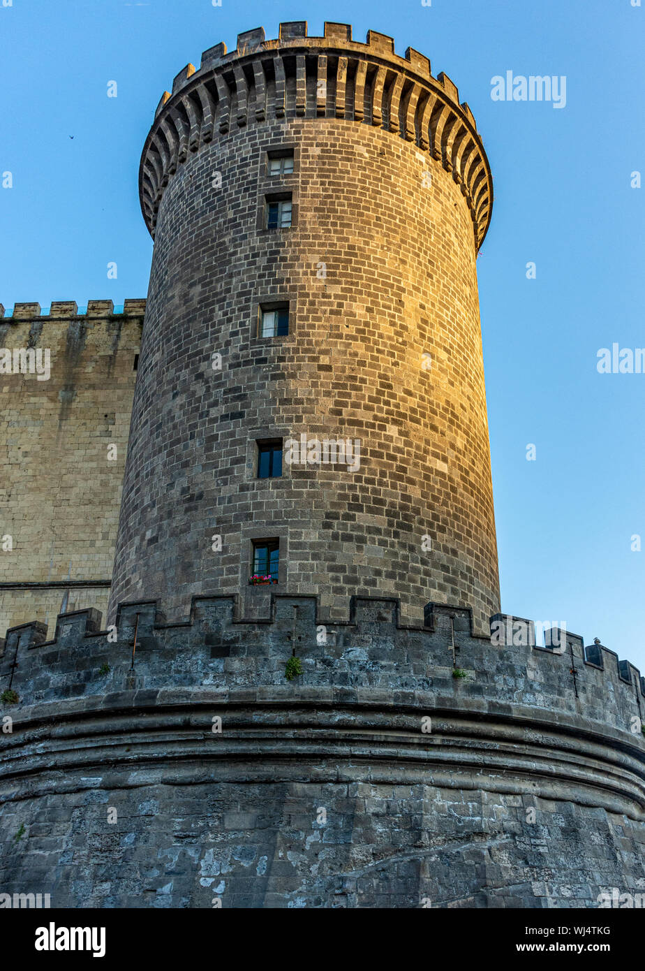 Italy, Naples, Maschio Angioino castle. Side tower Stock Photo - Alamy