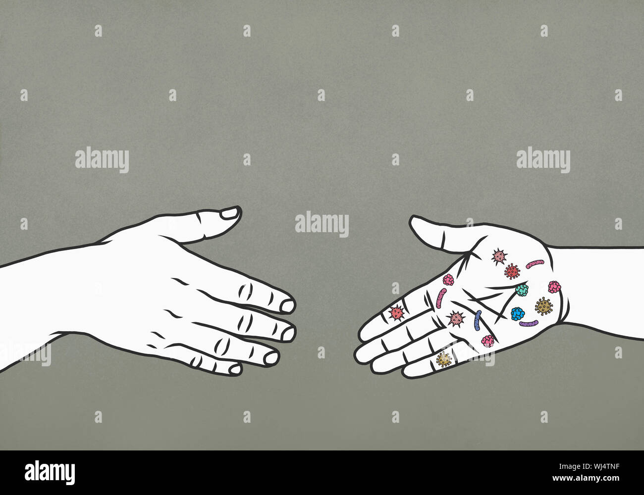 Hand with bacteria reaching to shake hands Stock Photo - Alamy