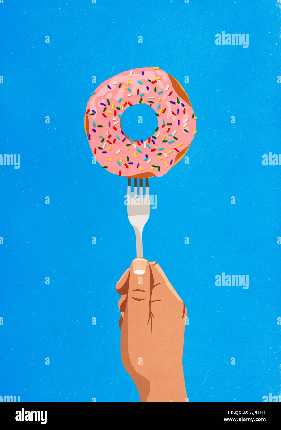 Fork piercing donut with sprinkles Stock Photo - Alamy