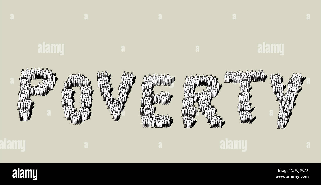 Crowd forming Poverty text Stock Photo - Alamy