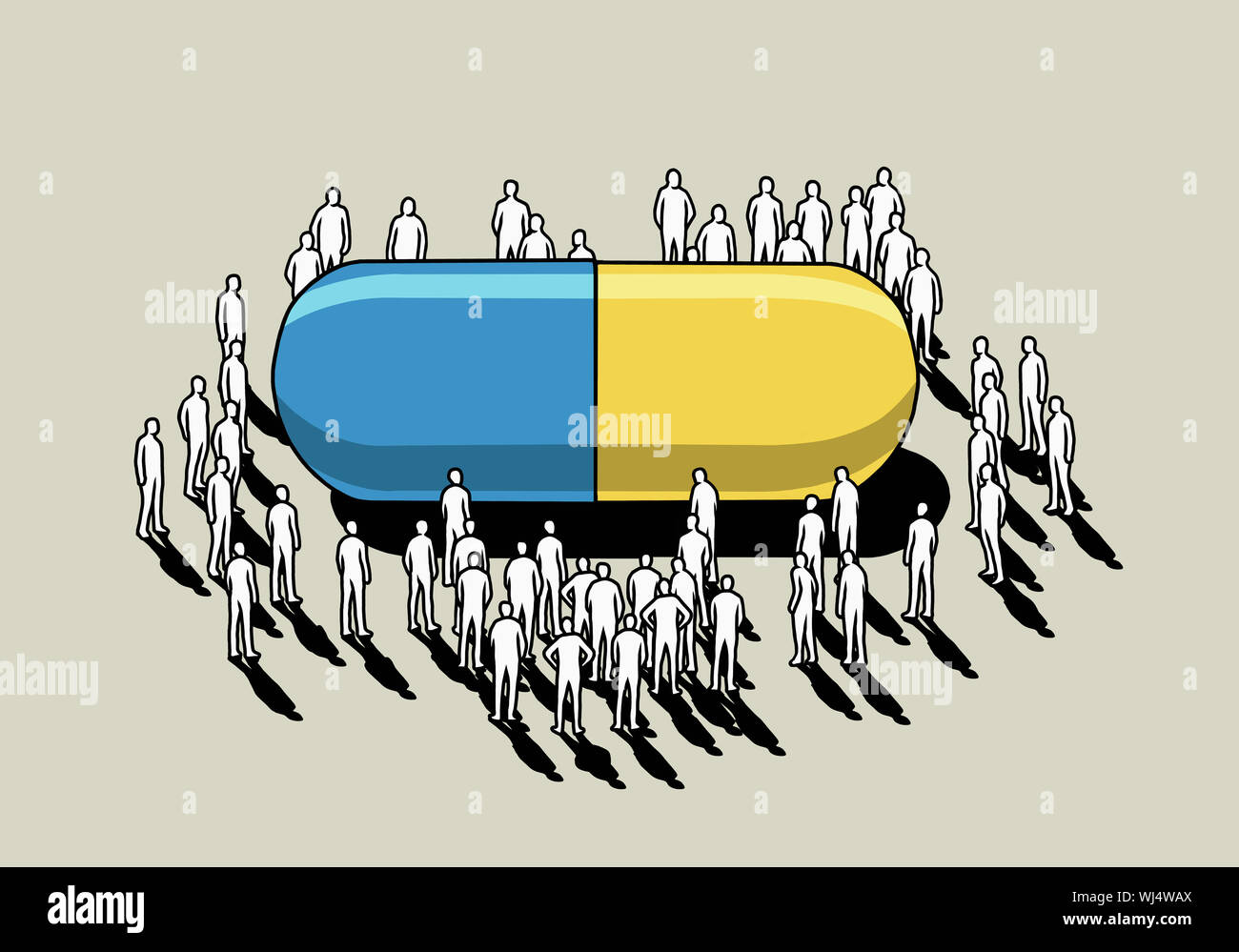 Crowd surrounding large pharmaceutical capsule Stock Photo - Alamy