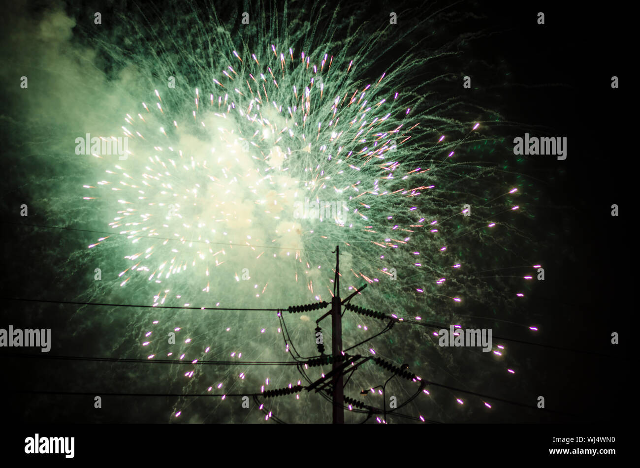 celebrate festival fire work on black sky background Stock Photo - Alamy