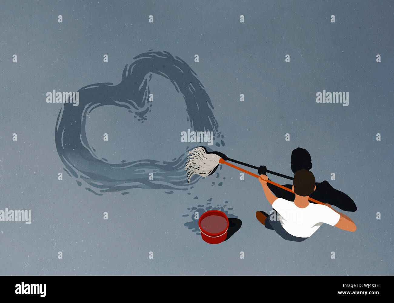 Man drawing heart-shape with mop Stock Photo - Alamy