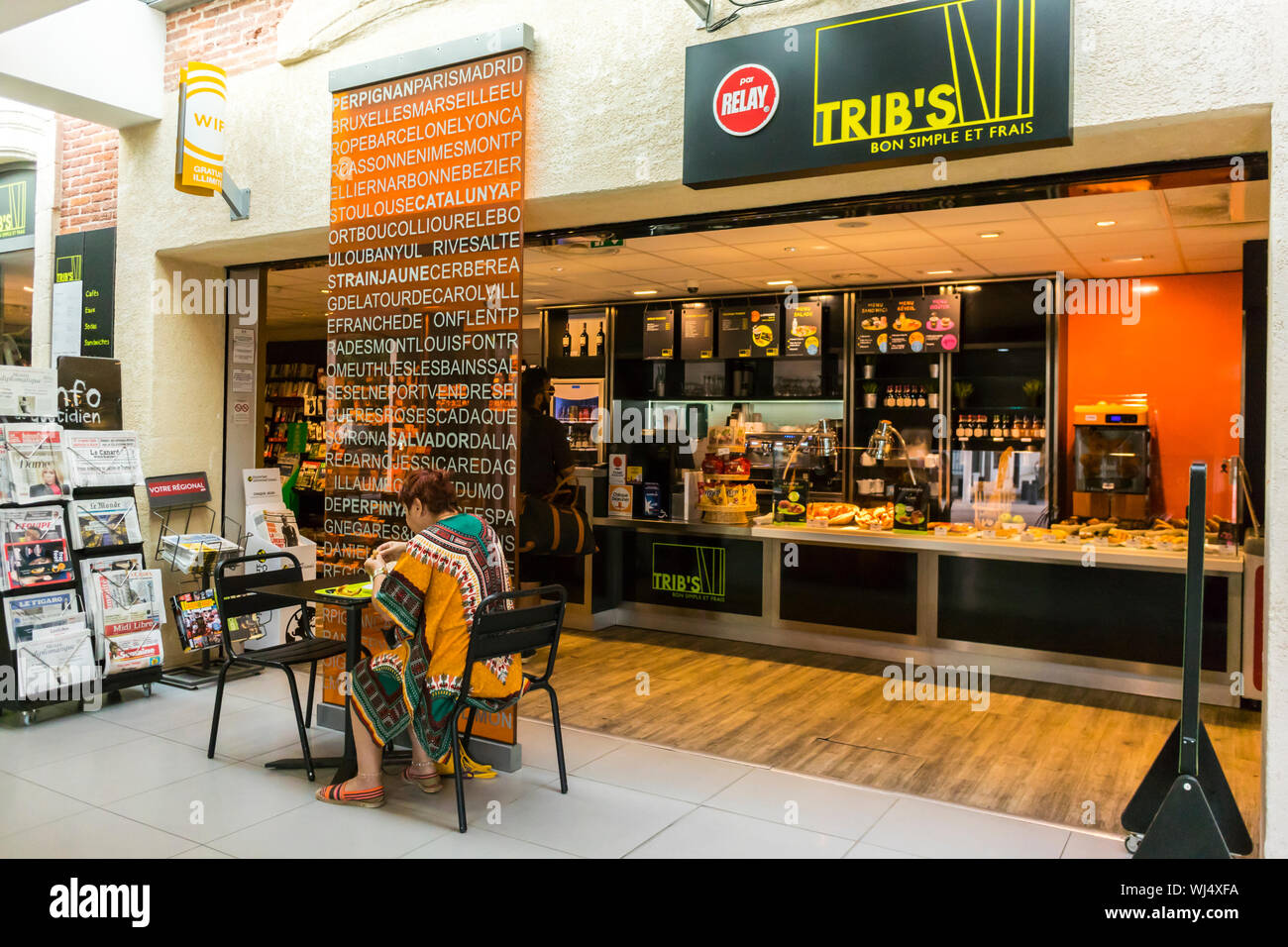Perpignan, France, Woman Eating Alone in Fast Food Restaurant ...