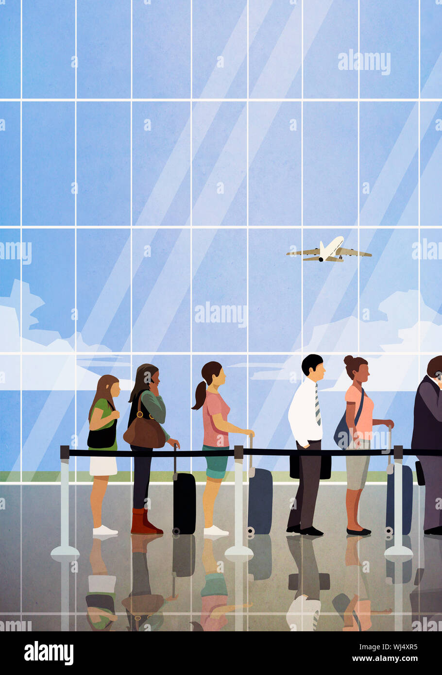 People waiting in queue at airport security Stock Photo - Alamy