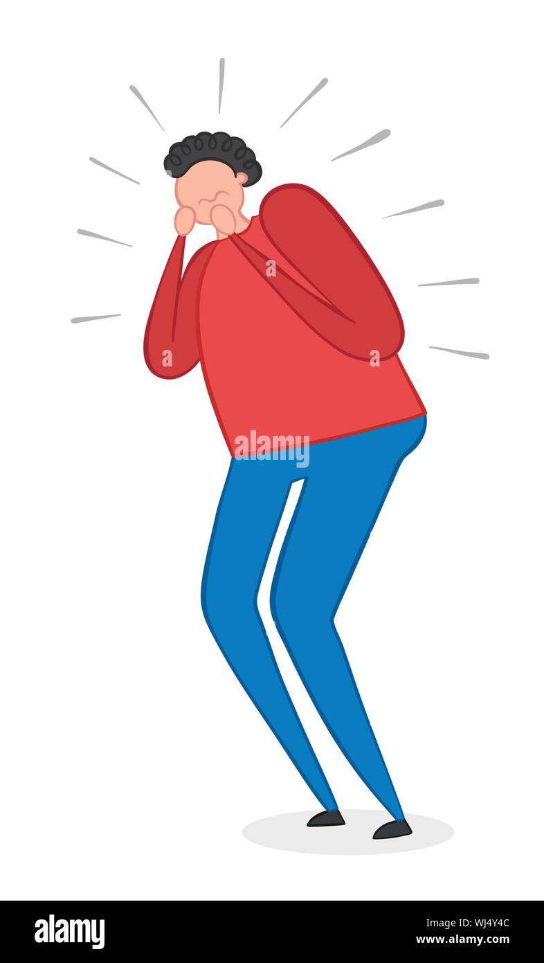 Vector illustration man shocked. Hand drawn. Colored outlines Stock ...