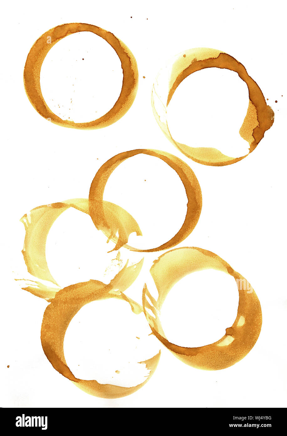 Collection of coffee splashes and stains isolated on white background ...