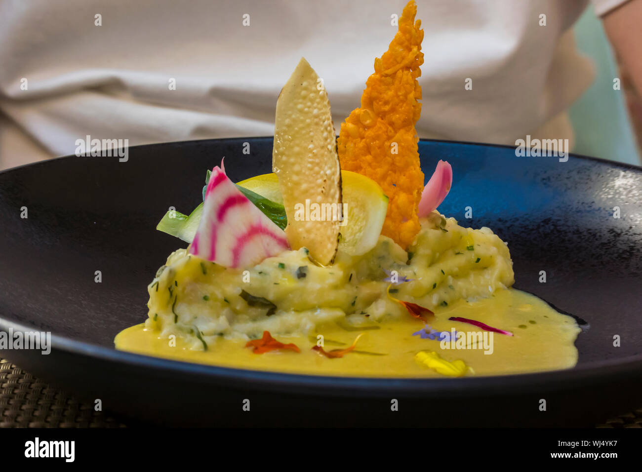 Perpignan, France, Detail, Plate of Food, in French Restaurant, stylish ...