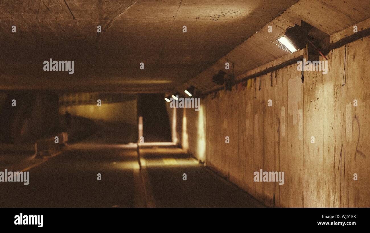 Interior Of Illuminated Tunnel At Night Stock Photo - Alamy